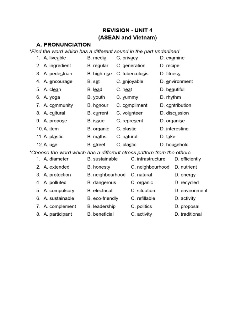 Revision For Final Exam Unit 4 Grade 11 Pdf Vietnam