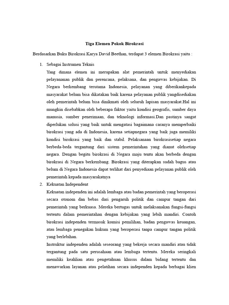 Tiga Elemen Dan Macam-Macam Birokrasi - Agni | PDF