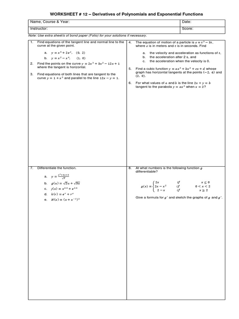 Derivatives of Polynomials & Exponentials | PDF | Computers