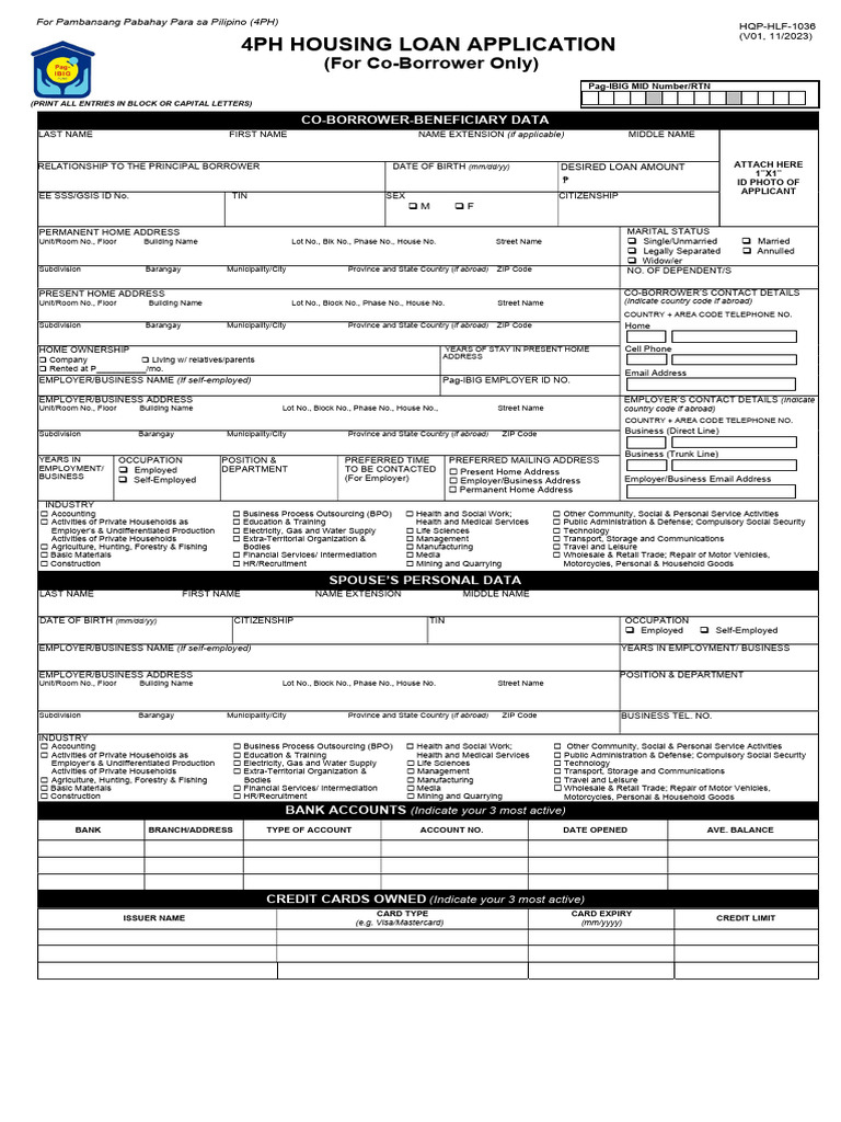 4PH Housing Loan Co-Borrower Form | PDF | Loans | Banks