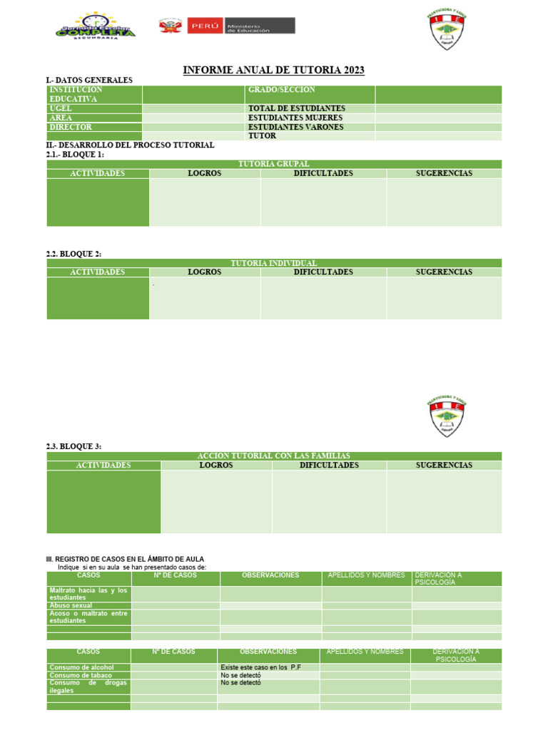 Informe Anual de Tutoria 2023 | PDF Informe Anual de Tutoria 2023 | PDF