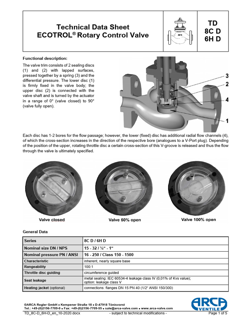 Technical Data Sheet Ecotrol Rotary Control Valve TD 8CD 6HD | PDF ...