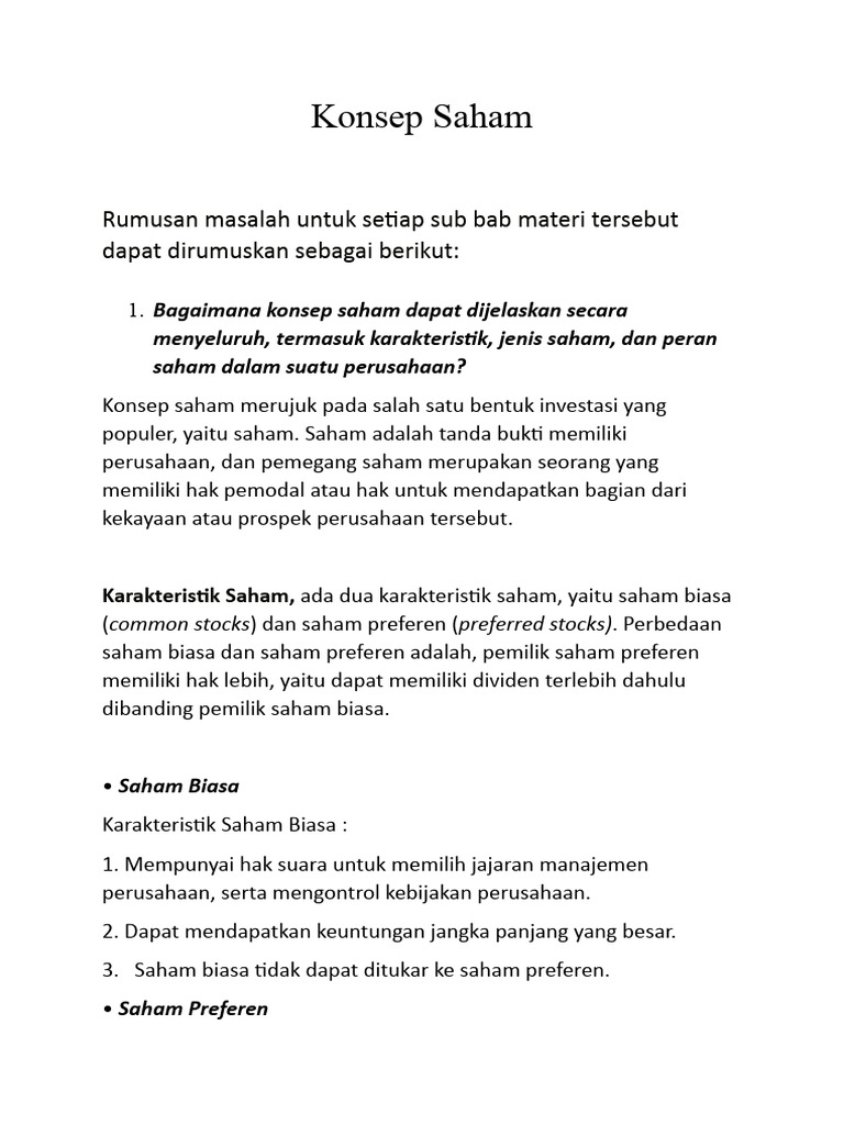 Panduan Lengkap Konsep Saham | PDF