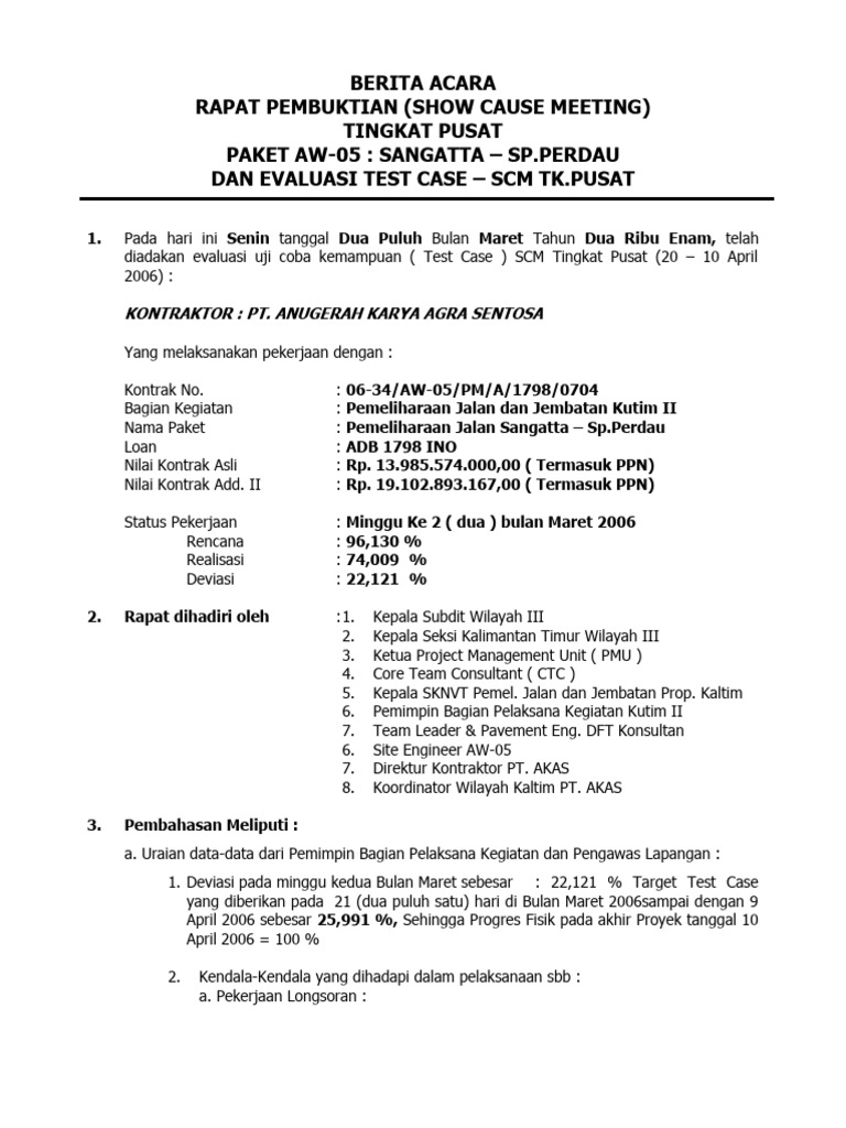 Berita Acara Rapat SCM Pusat | PDF