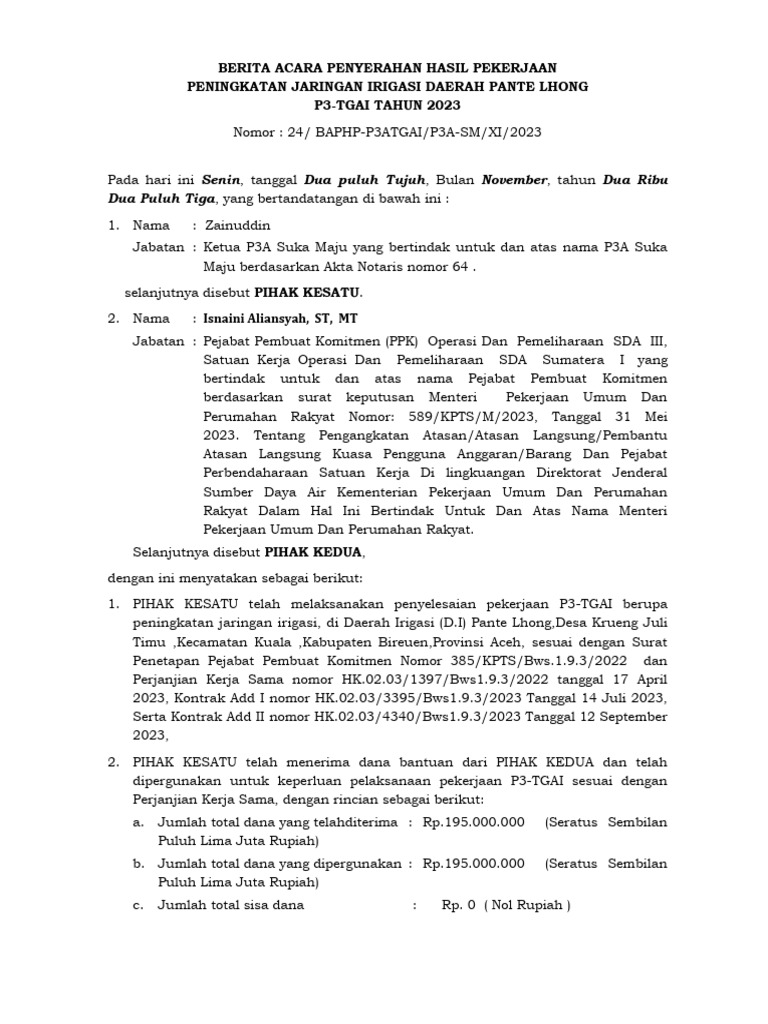 Berita Acara Penyerahan Hasil Pekerjaan - Compressed | PDF