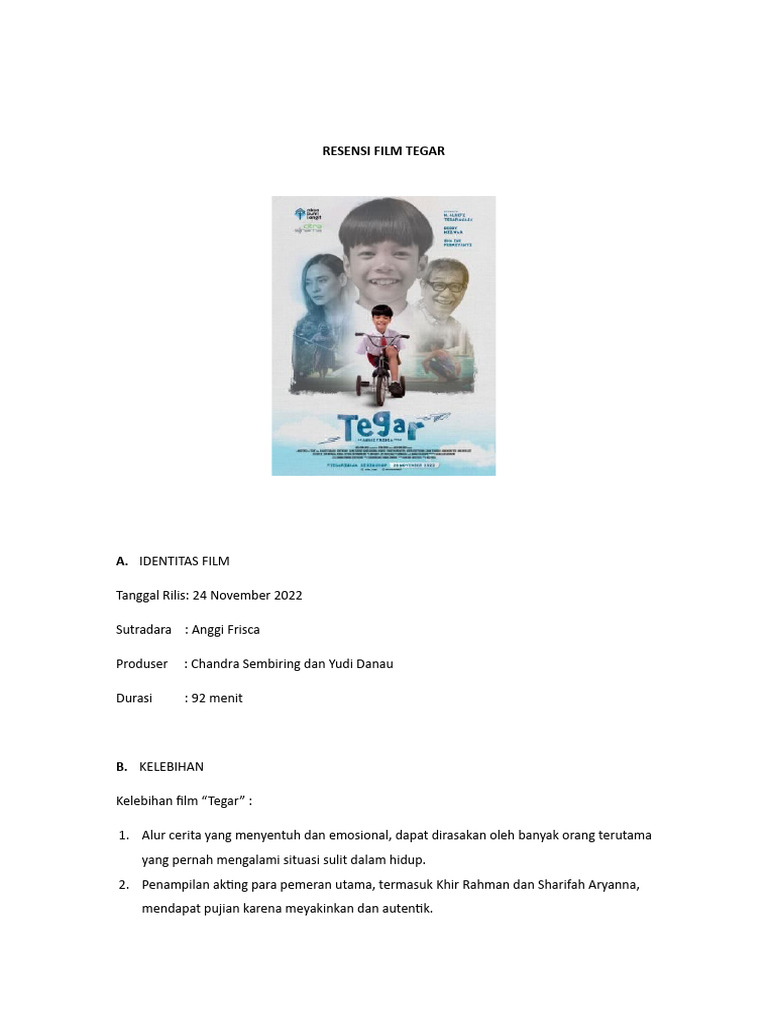 Resensi Film Tegar Farrel Austin Rolano | PDF | Karier & Perkembangan