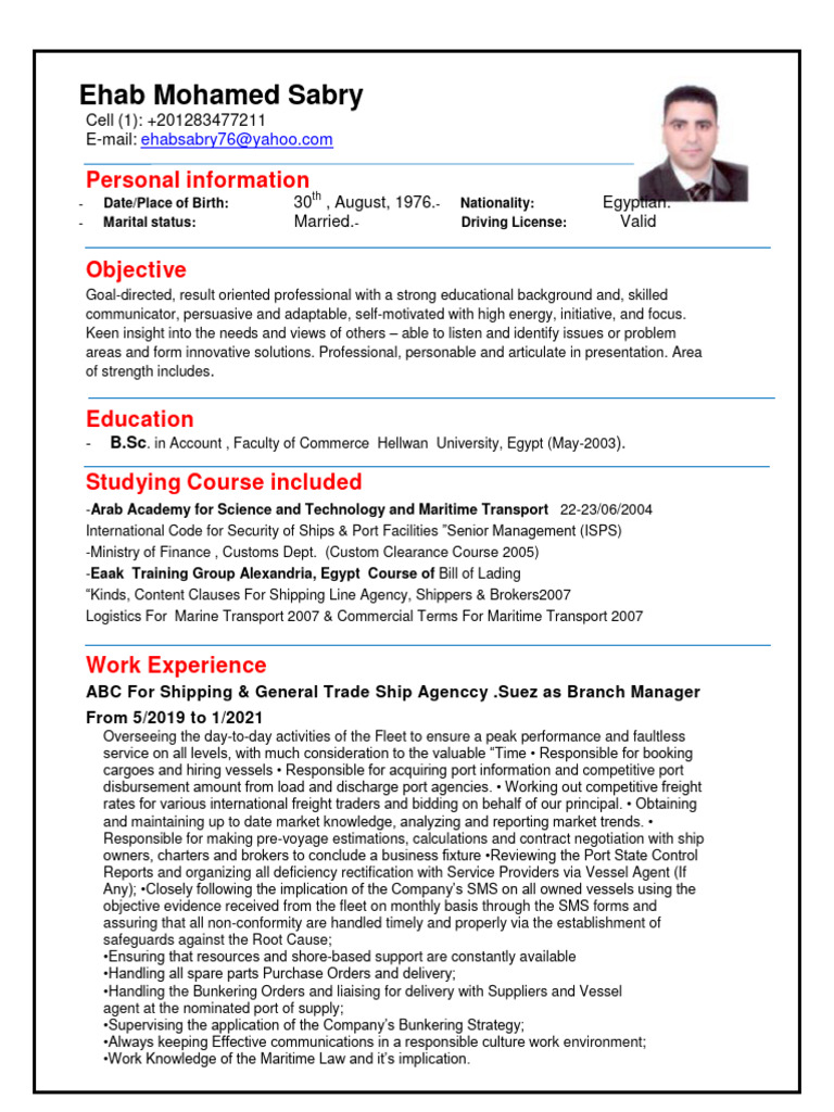 Ehab CV 21 | PDF | Cargo | Sales