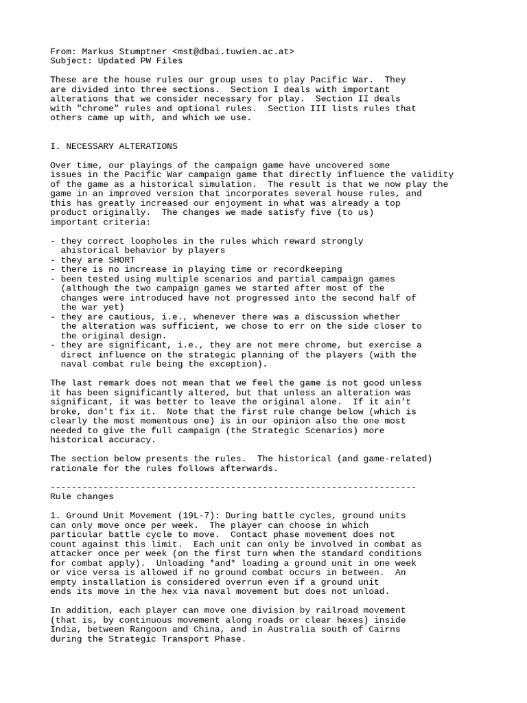 House Rules Our Group Uses To Play Pacific War. | PDF | Anti Submarine Warfare | Consolidated B ...