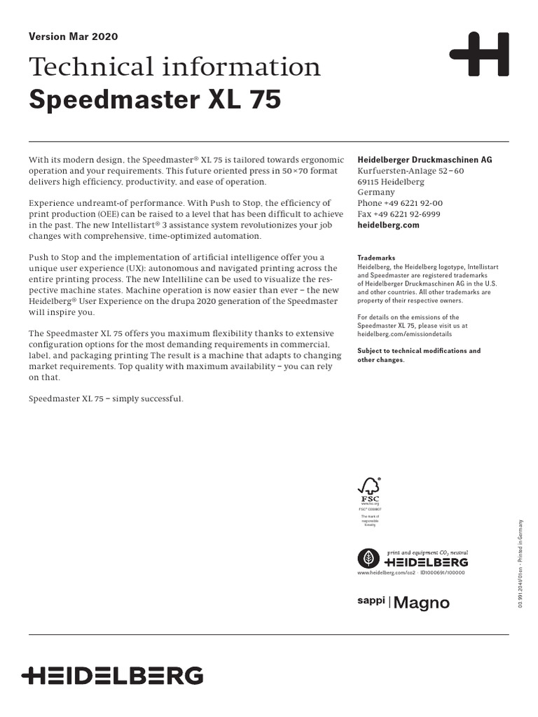 Technical Data Speedmaster XL 75 | PDF | Computing
