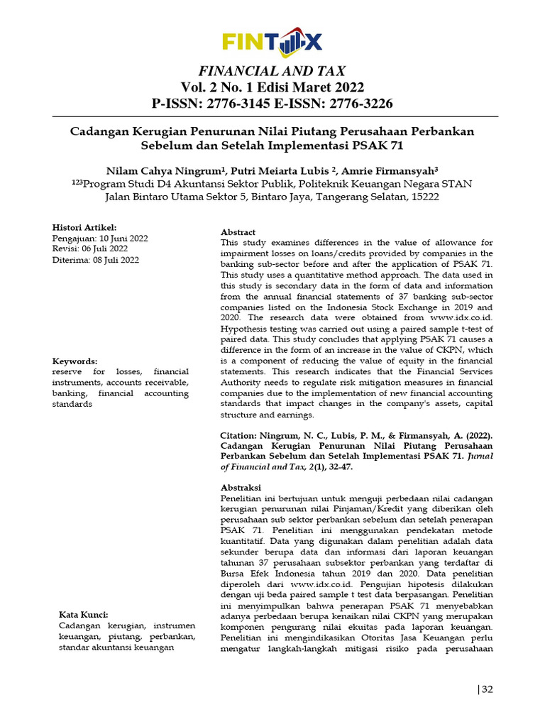 Ningrum Et Al. (2022) Cadangan Kerugian Penurunan Nilai Piutang ...