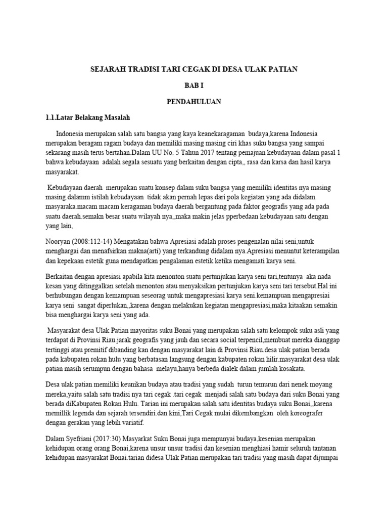 Sejarah Tradisi Tari Cegak Di Desa Ulak Patian | PDF | Seni