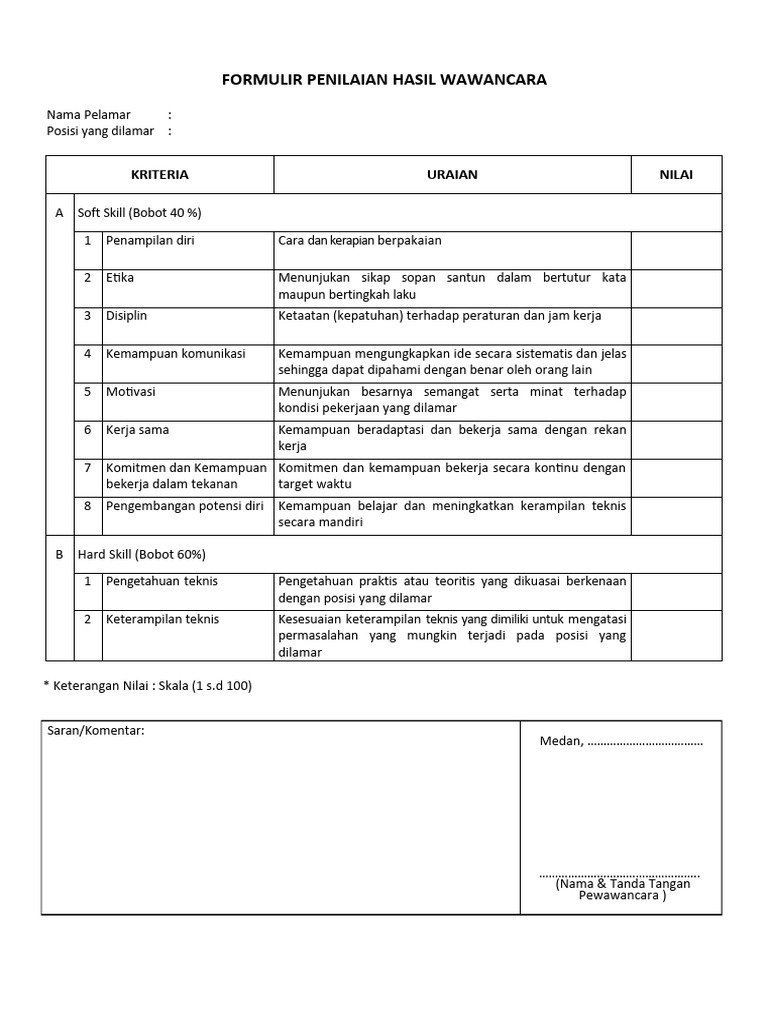 Formulir Penilaian Hasil Wawancara | PDF | Karier & Perkembangan