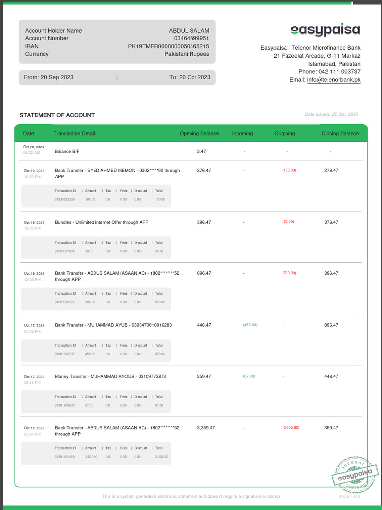 Statement | PDF | Wire Transfer | Fee