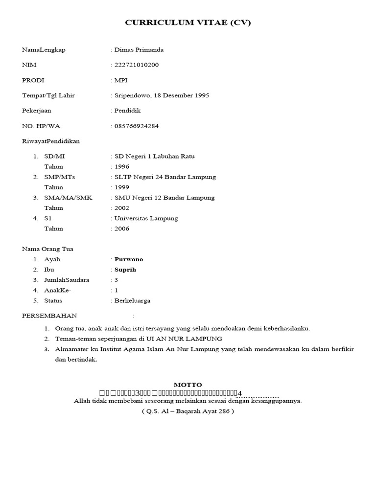 Contoh CV 2023 | PDF