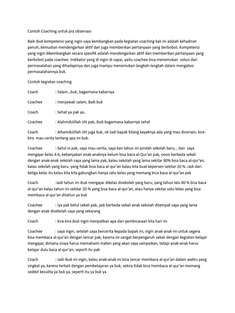 Contoh Coaching | PDF | Pengembangan Diri | Kesehatan Holistik