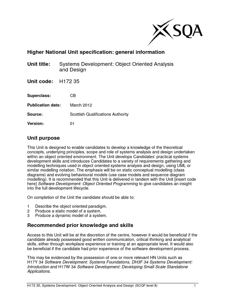 H17235 Sqa | PDF | Class (Computer Programming) | Object Oriented Programming