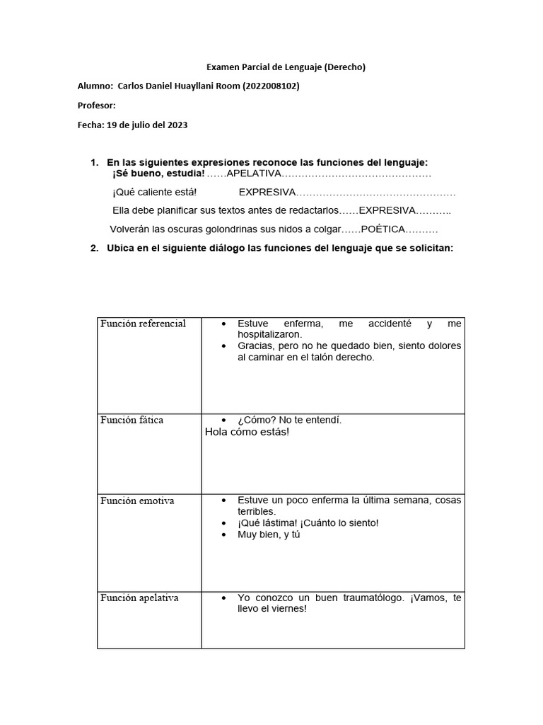 EXAMEN PARCIAL de Lenguaje | PDF