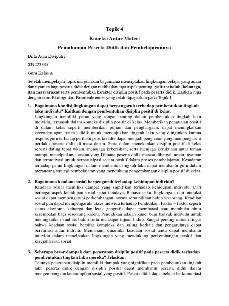 Topik 4 - Koneksi Antar Materi-Pemahaman Peserta Didik Dan Pembelajarannya | PDF