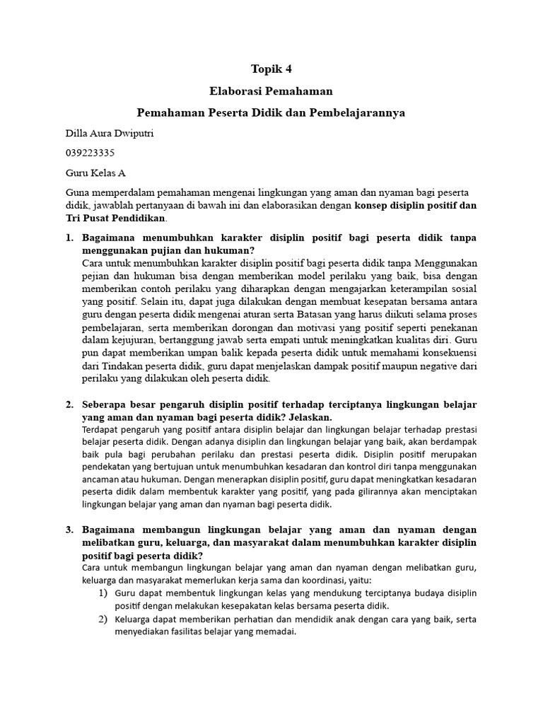Topik 4 - Elaborasi Pemahaman - Pemahaman Peserta Didik Dan Pembelajarannya | PDF
