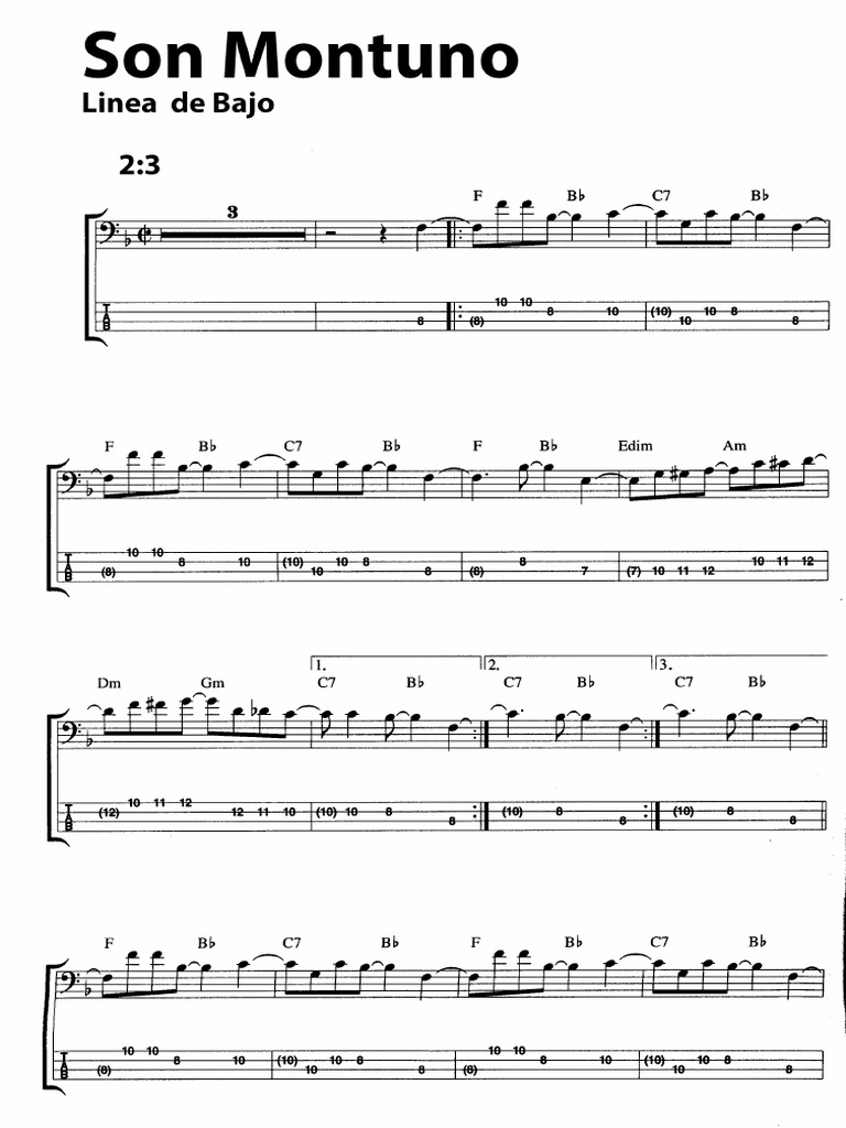 Son Montuno Linea de Bajo - Latin Music - Partitura | PDF