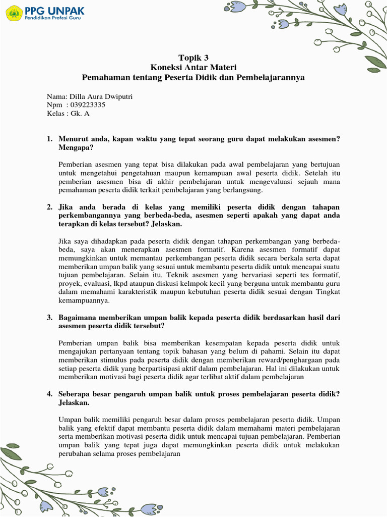 Topik 3 - Koneksi Antar Materi-Pemahaman Peserta Didik Dan Pembelajarannya | PDF | Pengembangan ...