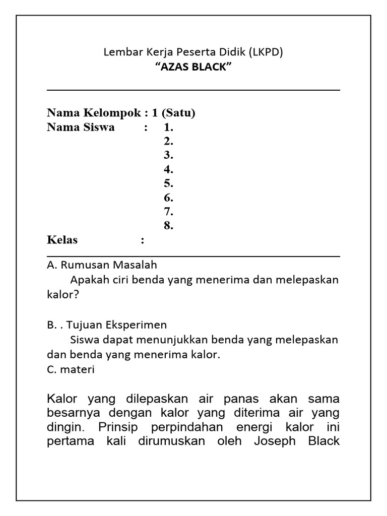 LKPD Azas Black | PDF | Sains & Matematika