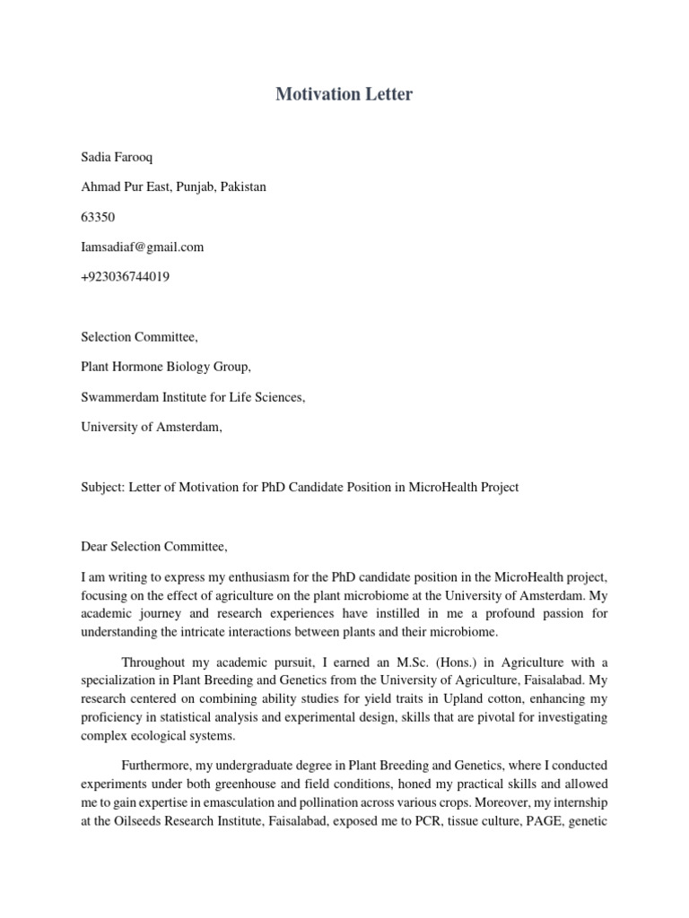 Motivation Letter | PDF | Plant Breeding | Agriculture