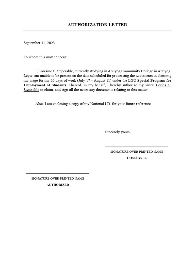 Authorization Letter | PDF