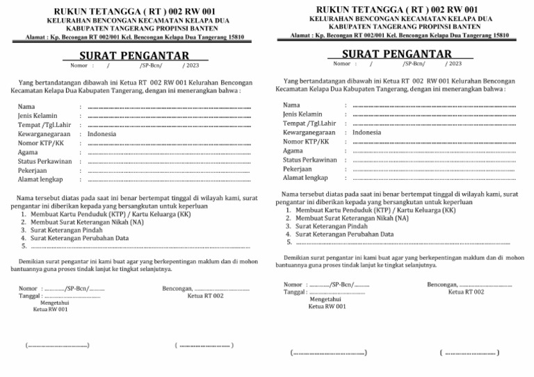 Surat Pengantar Rt.02 2023 | PDF
