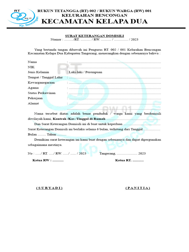 SURAT KETERANGAN DOMISILI LOGO 02 New | PDF