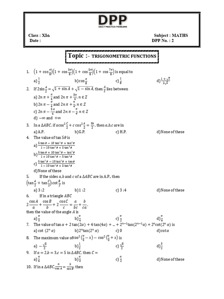 Trigonometric Functions Q-2 | PDF | Mechanics | Geometry Trigonometric Functions Q-2 | PDF | Mechanics | Geometry