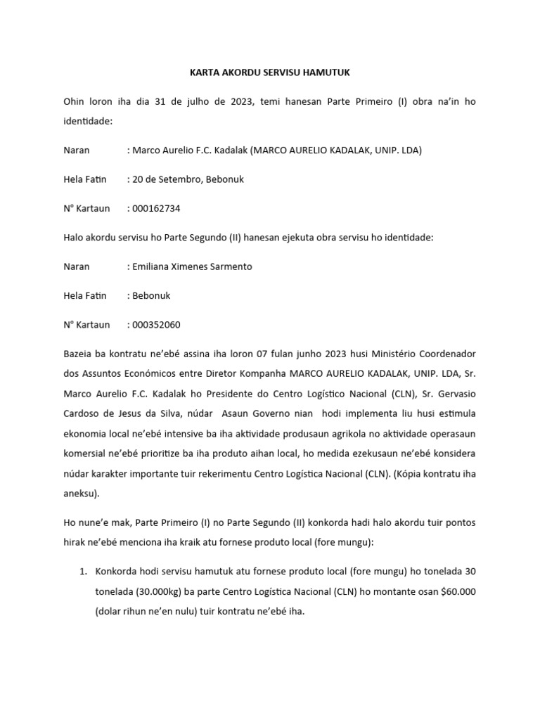 Karta Akordu Servisu Hamutuk | PDF | Finanças e Administração de Capital