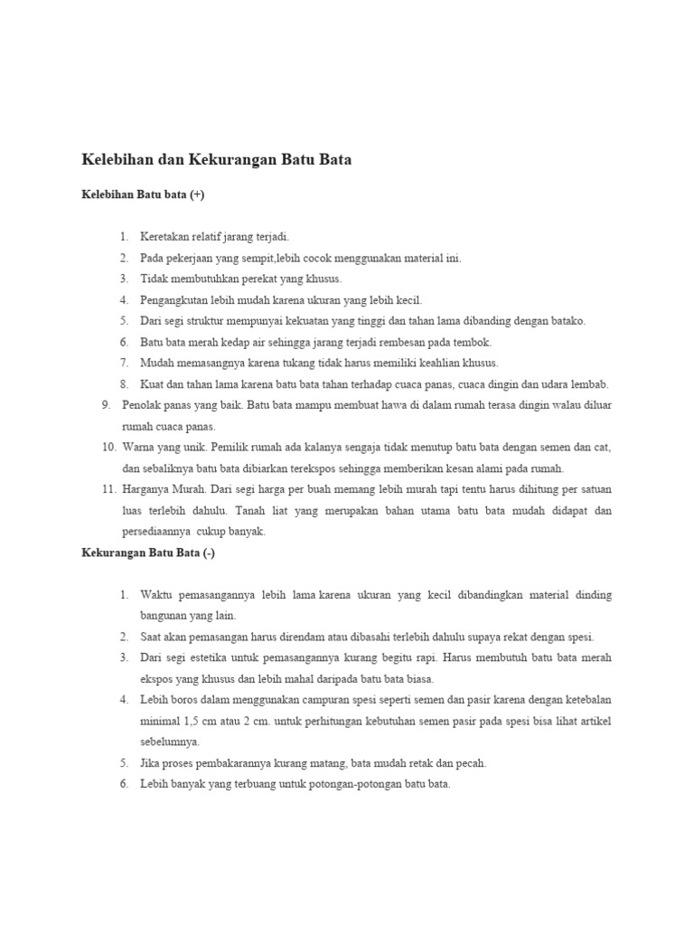 Kelebihan Dan Kekurangan Batu Bata | PDF