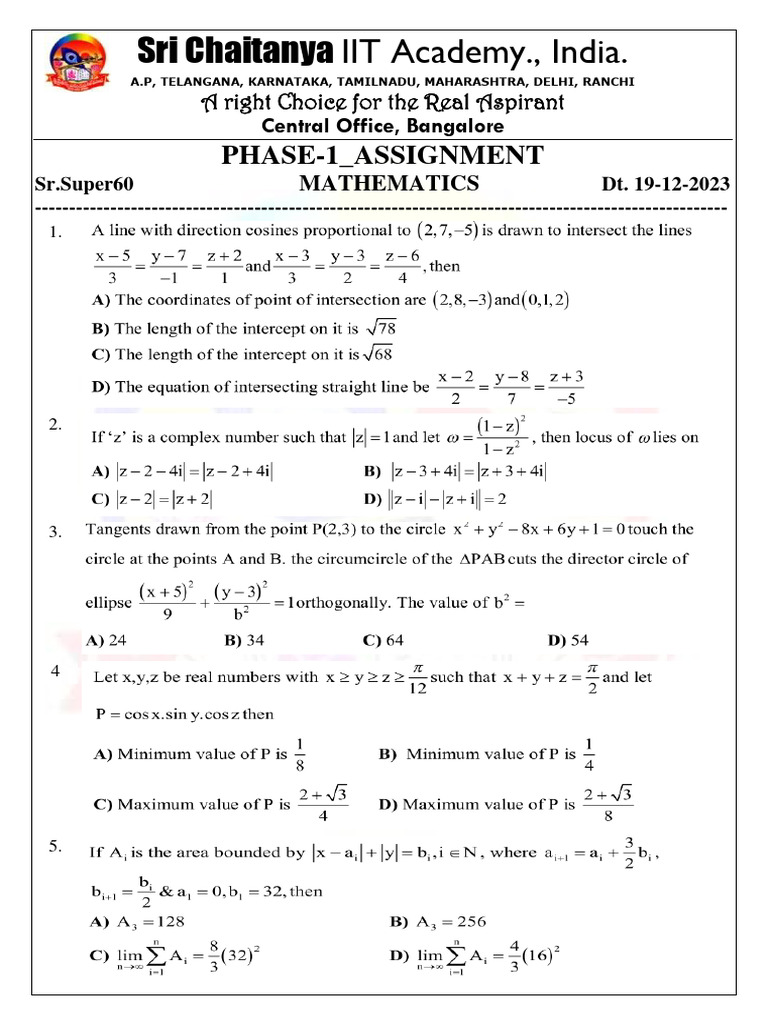 19-12-2023 SR - Super60 Phase-1 Assignment MATHS | PDF | Derivative | Function (Mathematics)