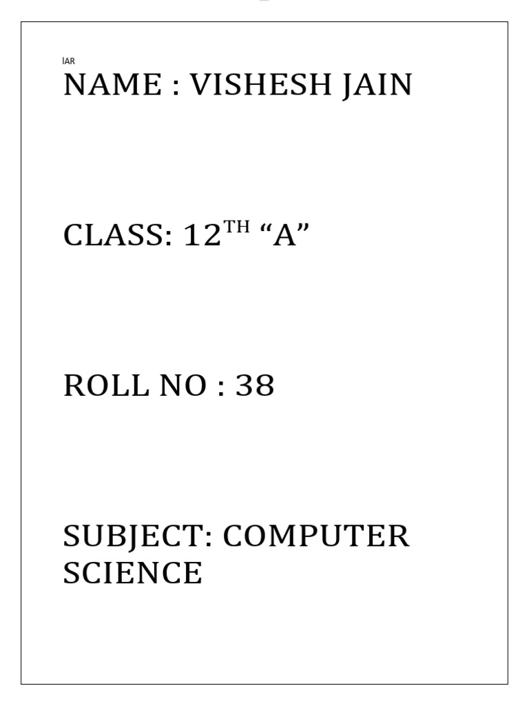 Vishesh Jain Computer Practical File | PDF
