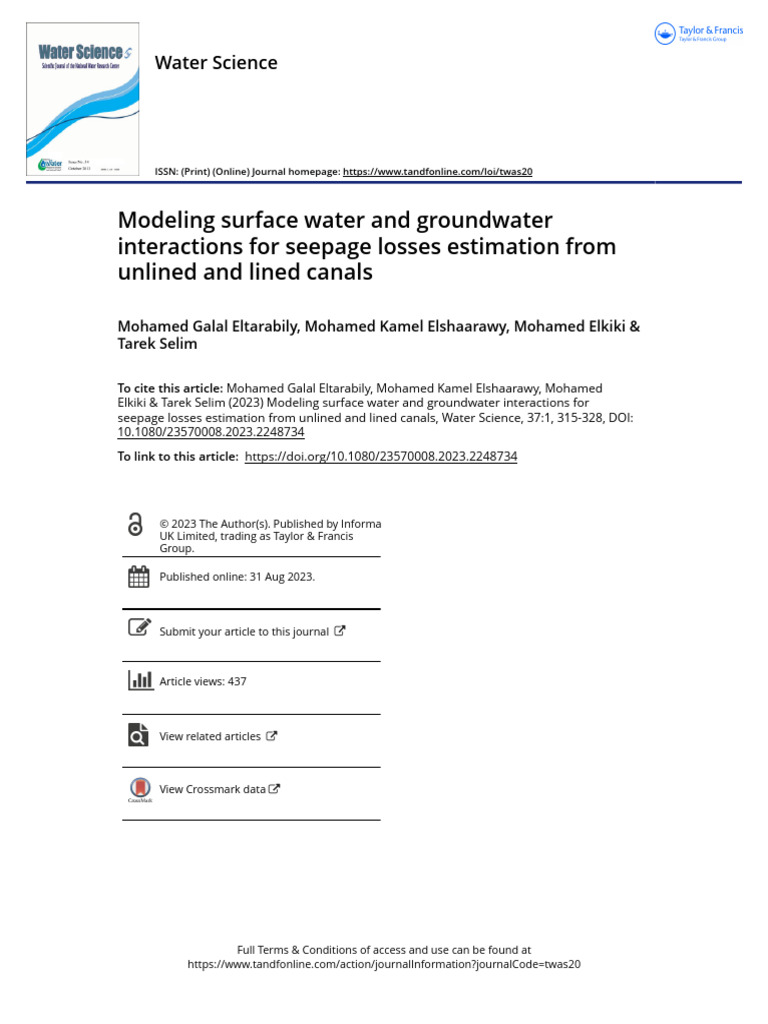 Modeling Surface Water and Groundwater Interactions For Seepage Losses Estimation From Unlined ...