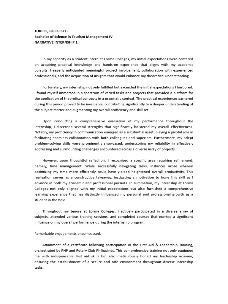 TORRES, Paula Riz NARRATIVE | PDF | Internship | Job Hunting