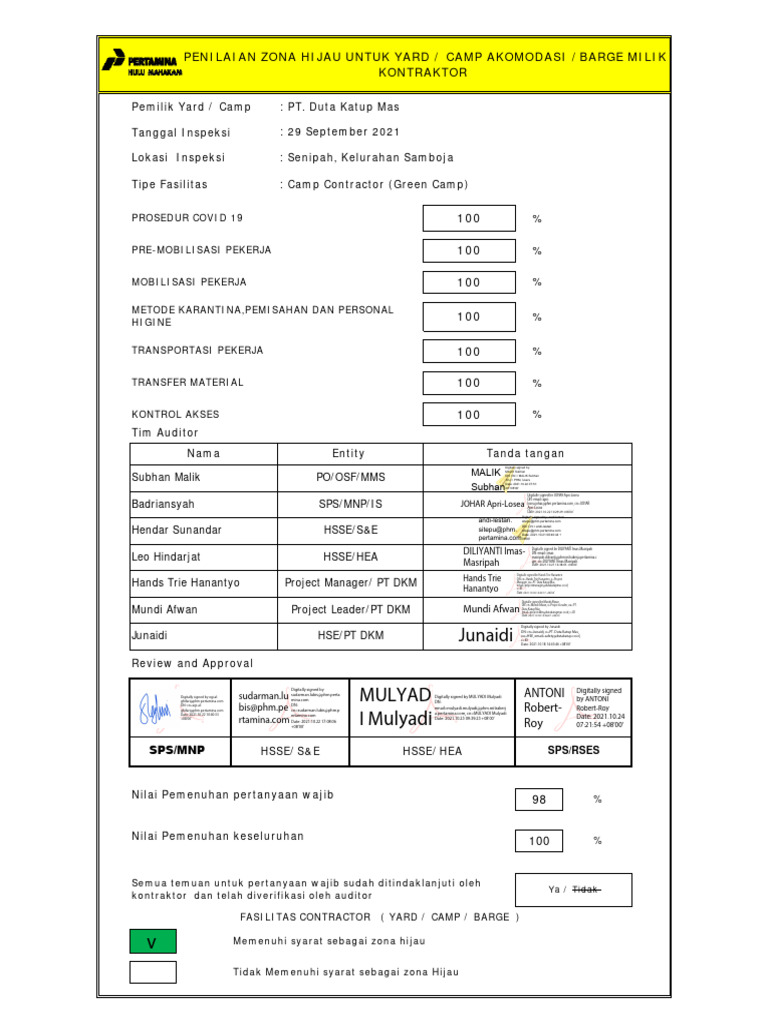 Self Asessment Camp - Senipah-SPS - Sign 3 | PDF