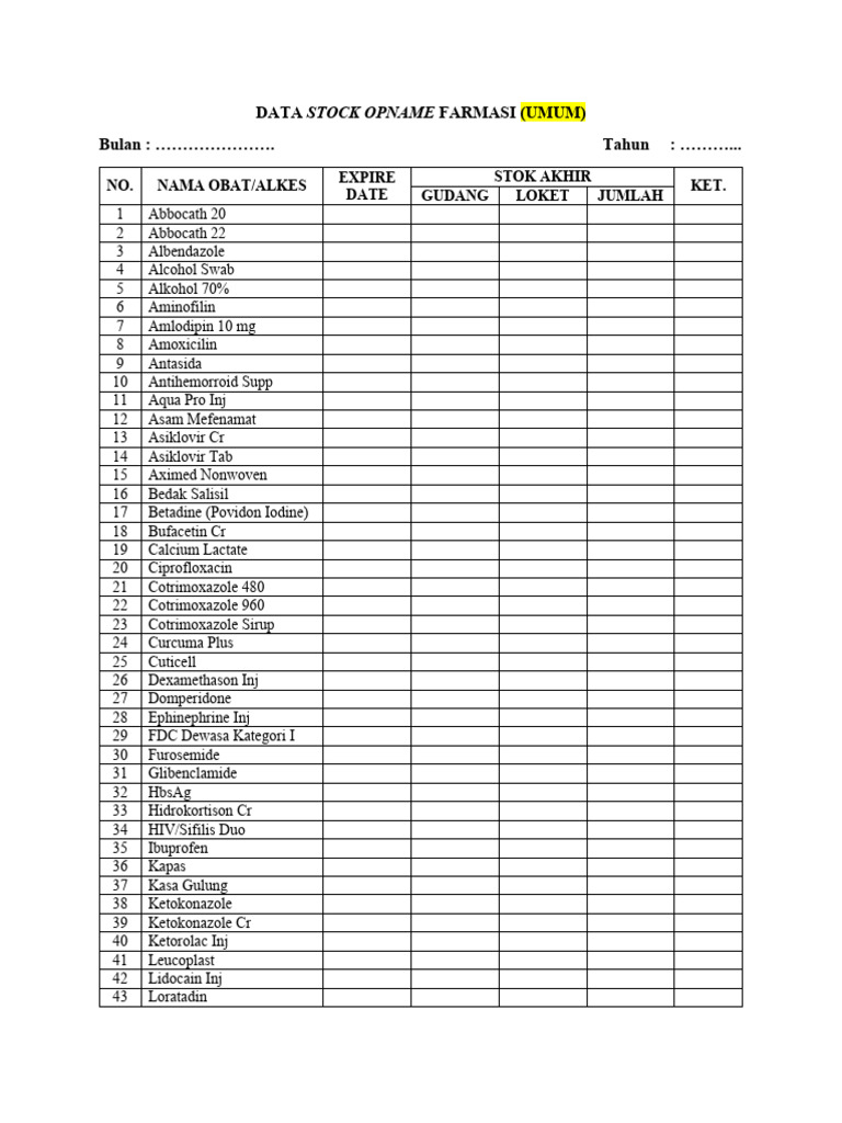 Data Stock Opname Farmasi | PDF