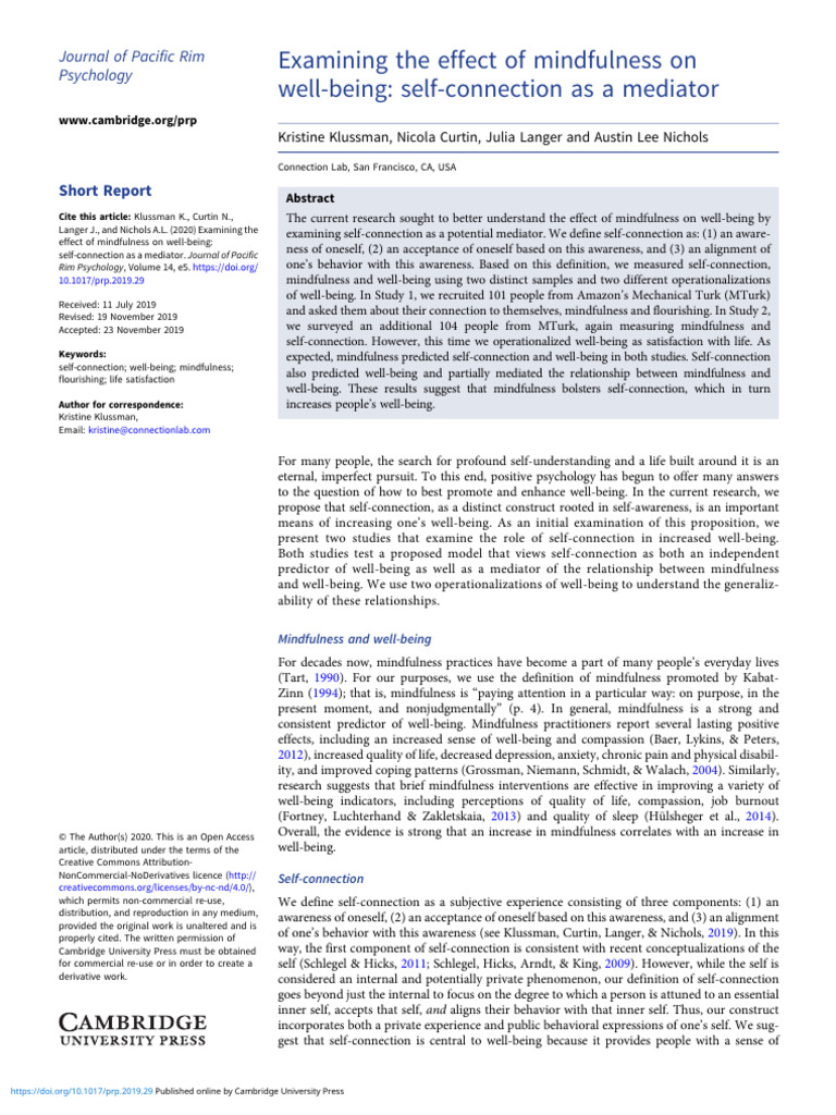 Div Class Title Examining The Effect of Mindfulness On Well Being Self Connection As A Mediator ...