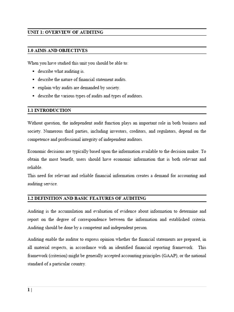 UNIT 1 Auditing | Download Free PDF | Audit | Financial Audit