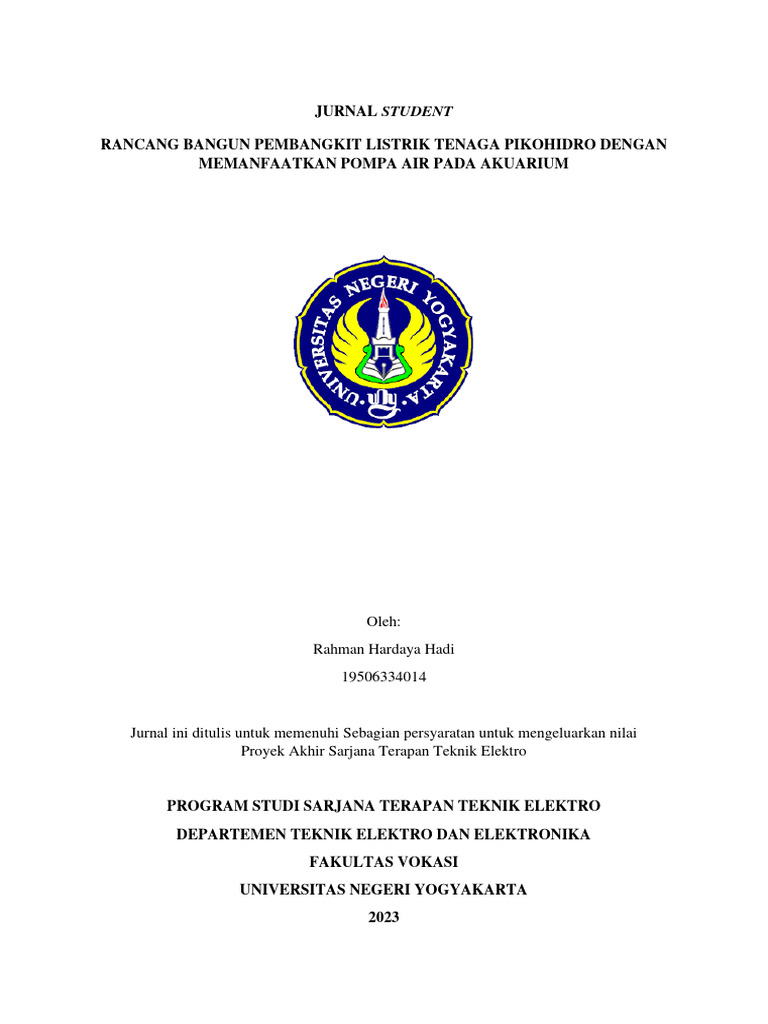 Rancang Bangun Pembangkit Listrik Tenaga Pikohidro Dengan Memanfaatkan ...