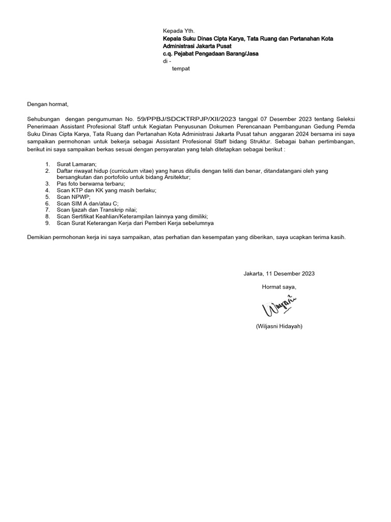 Contoh Surat Lamaran, DRH 2024 | PDF