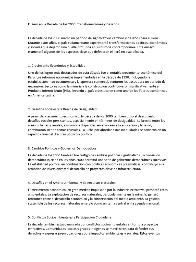 Perú en los 2000: Crecimiento y Desafíos | PDF | Perú | Crecimiento ...