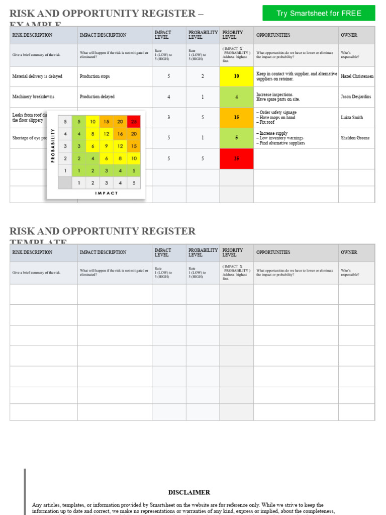 Risk and Opportunity Register Template | PDF
