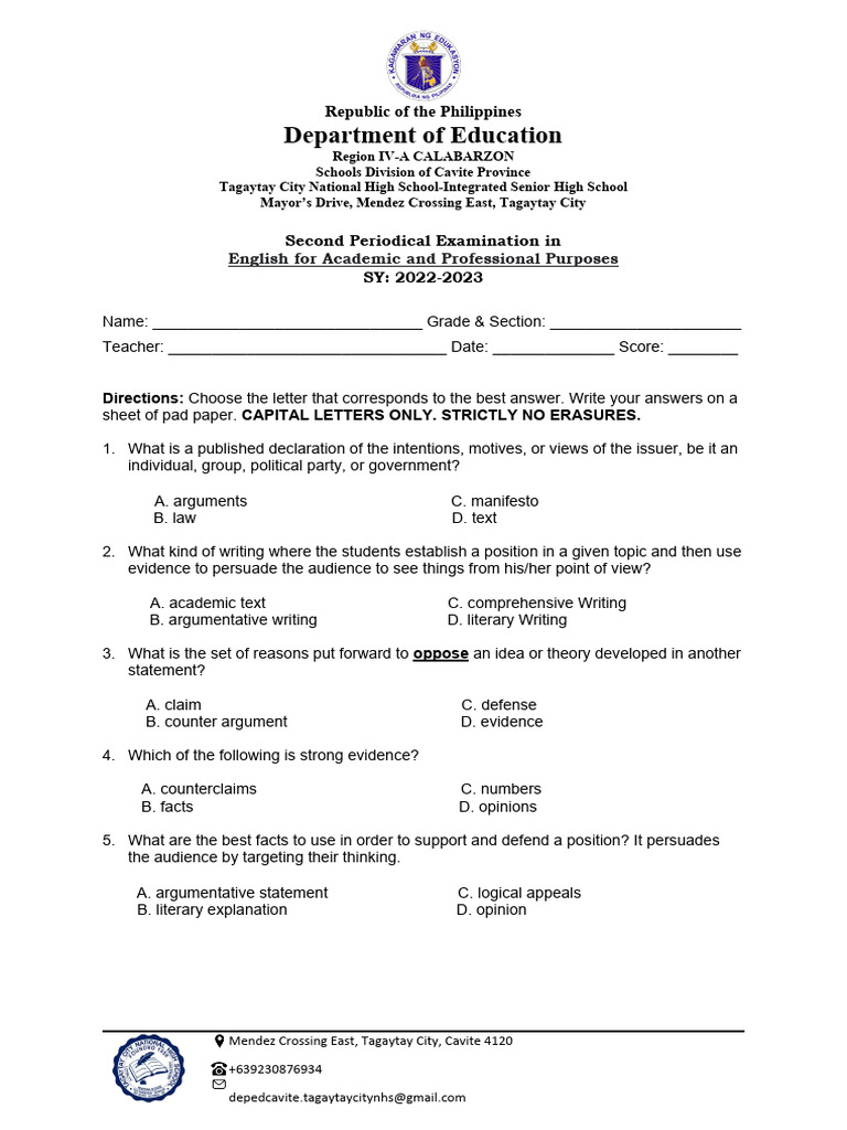 EAPP Q2 EXAM Final | PDF | Questionnaire | Argument EAPP Q2 EXAM Final | PDF | Questionnaire | Argument