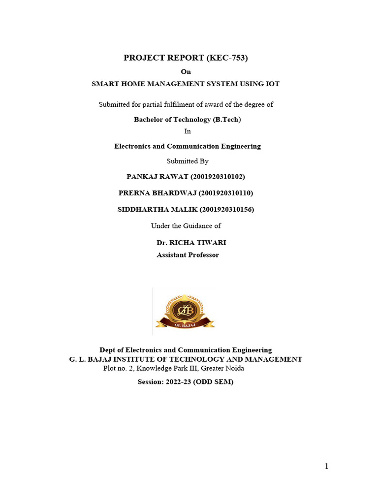 Updated Smart Home Management System Using IOT Synopsis | PDF