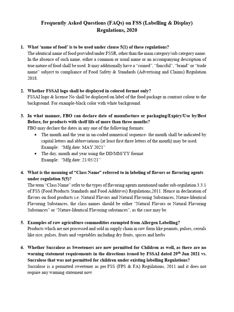FAQ Labelling Display 23 06 2022 | PDF | Foods | Nutrition
