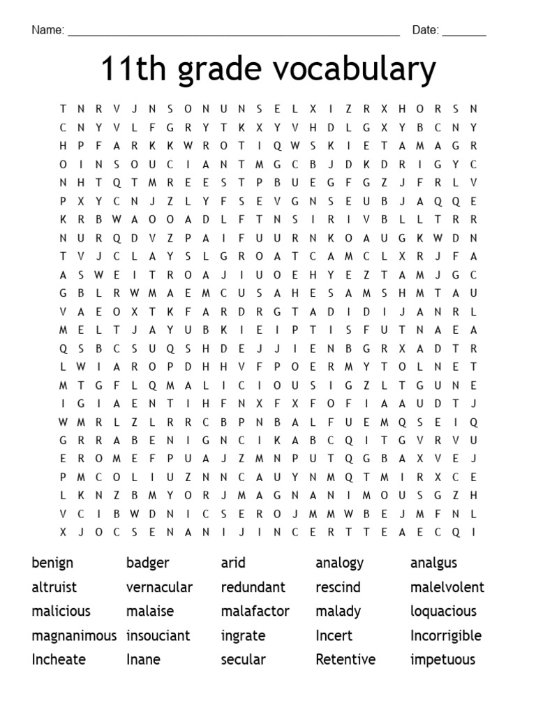 11th - Grade - Vocabulary - Word Find | PDF