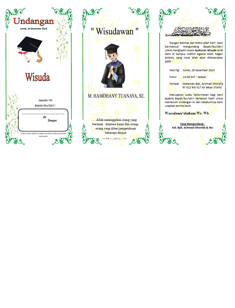 Undangan Syukuran Wisuda 29 Desember | PDF